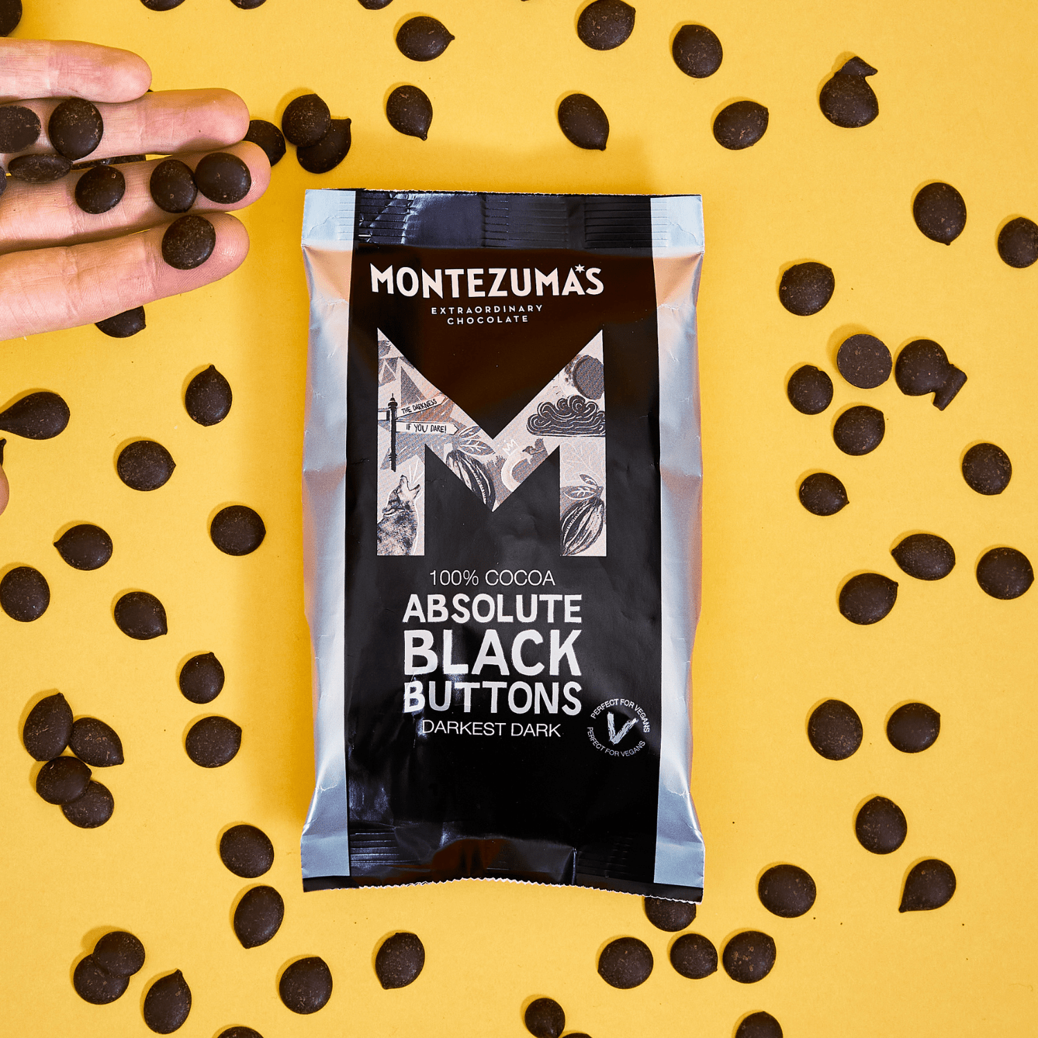 Absolute Black 100% Cocoa Dark Chocolate Button Bag - 120g – Montezuma ...